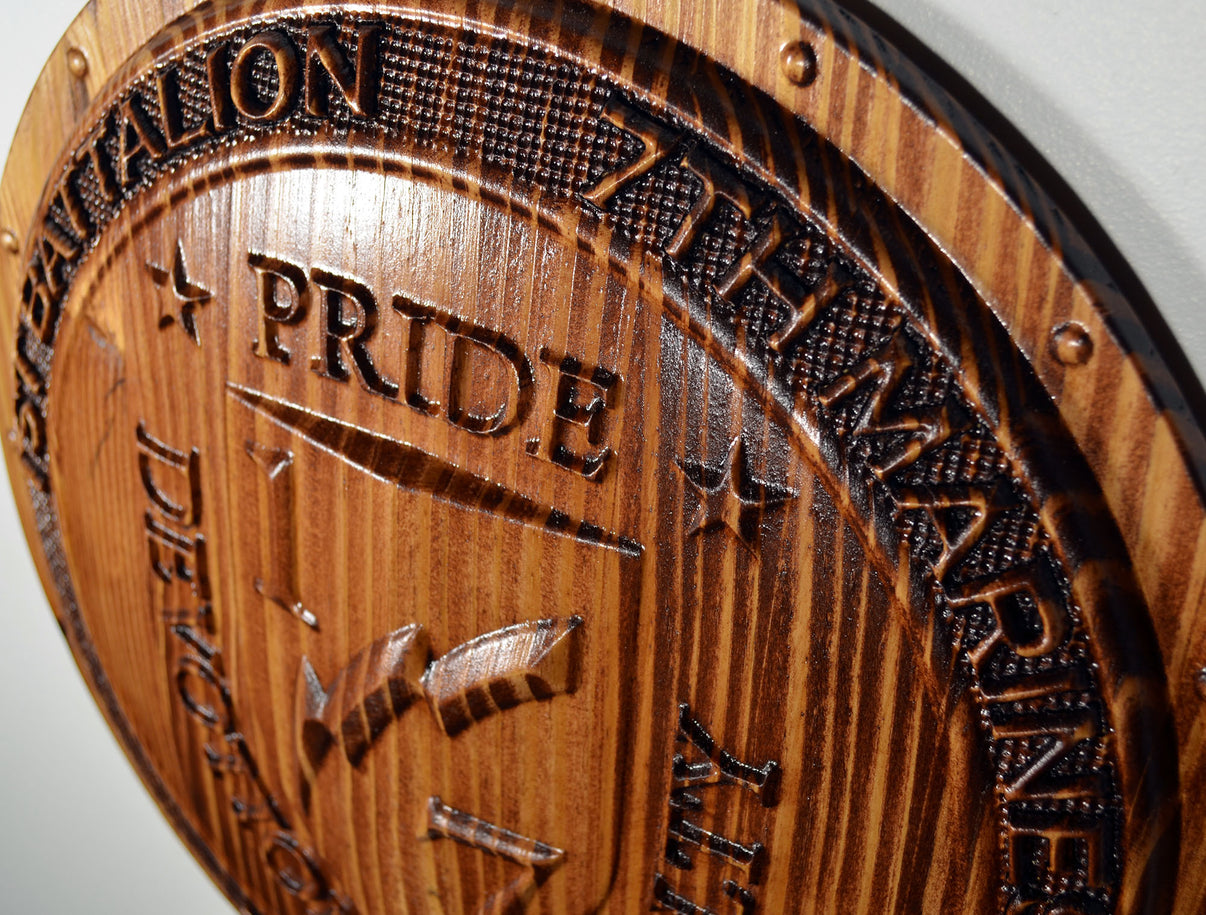 USMC 1st Battalion 7th Marines, 3d wood carving Shield, military plaqu ...